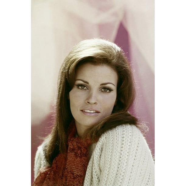 Raquel Welch 1967 studio portrait in white sweater and red scarf 24x36 ...