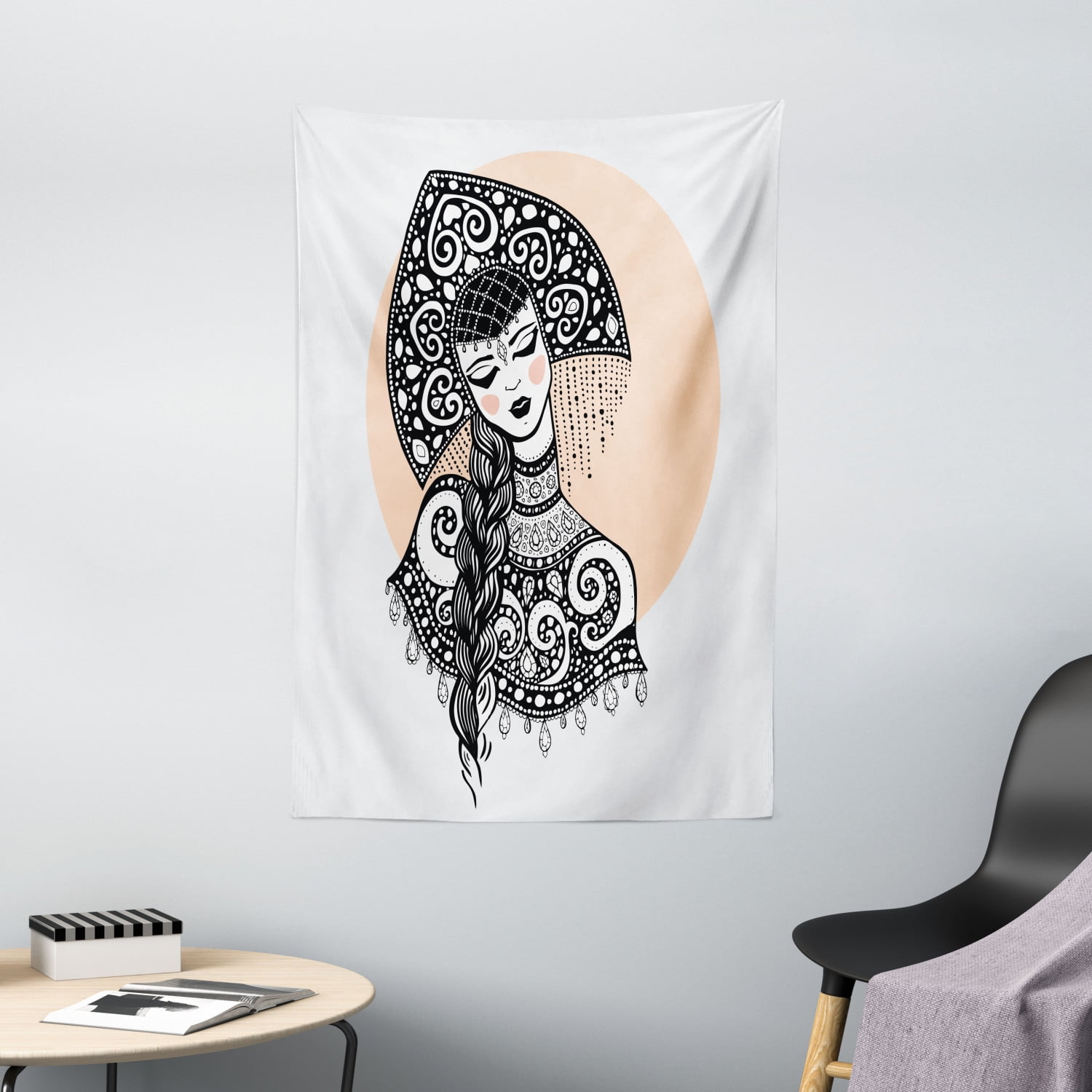 Russian Tapestry, Ethnic Slavic Woman in Folk Clothes Ornamental Moscow ...