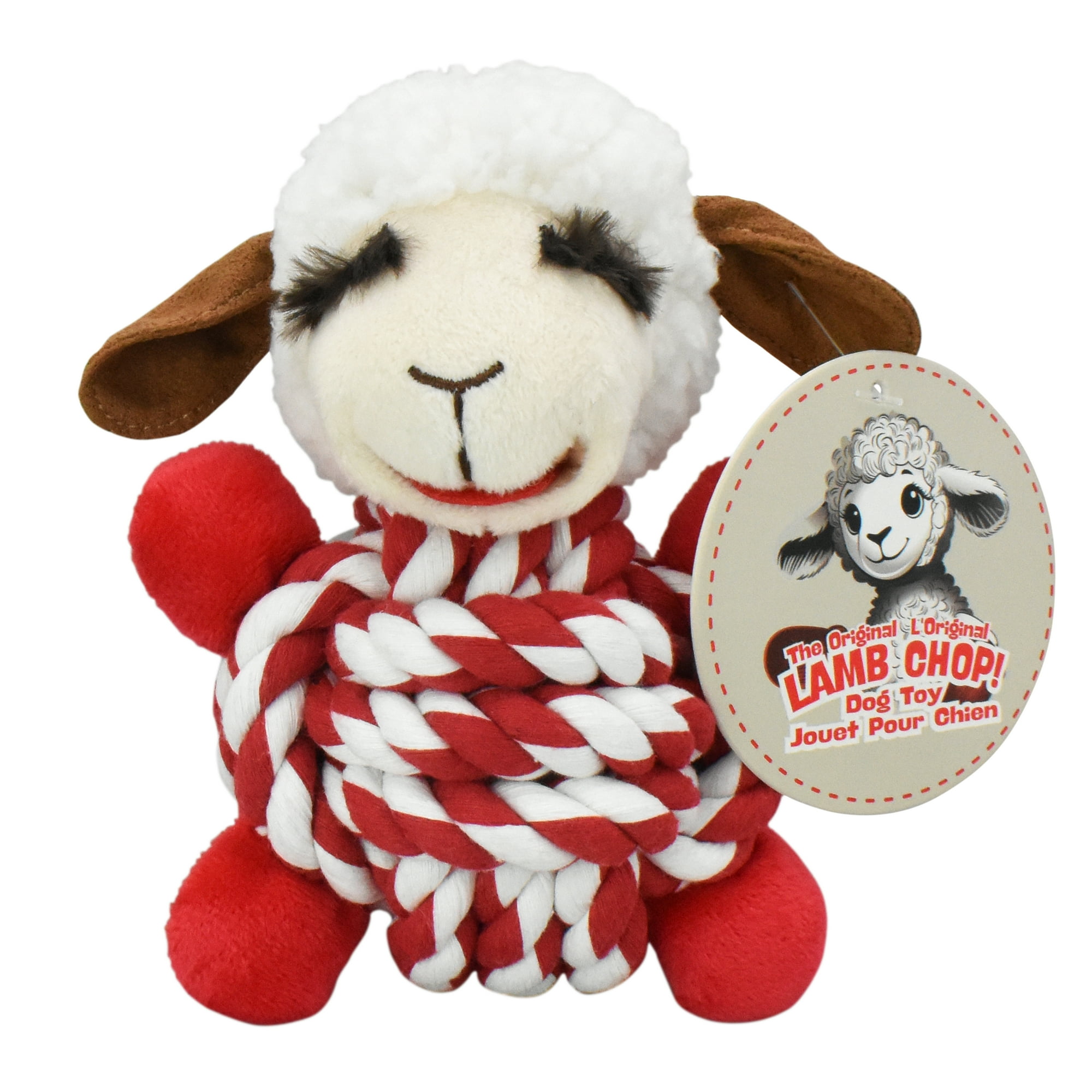 Multipet Rope Body Ball Lamb Chop Dog Toy  Red And White