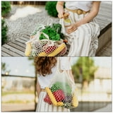 Uxcell Cotton Mesh Bag, 15x12.2" Long Handle Reusable Mesh Net String ...