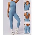 Sleeveless Workout Jumpsuit For Women Zip Up Romper Shorts V Back ...
