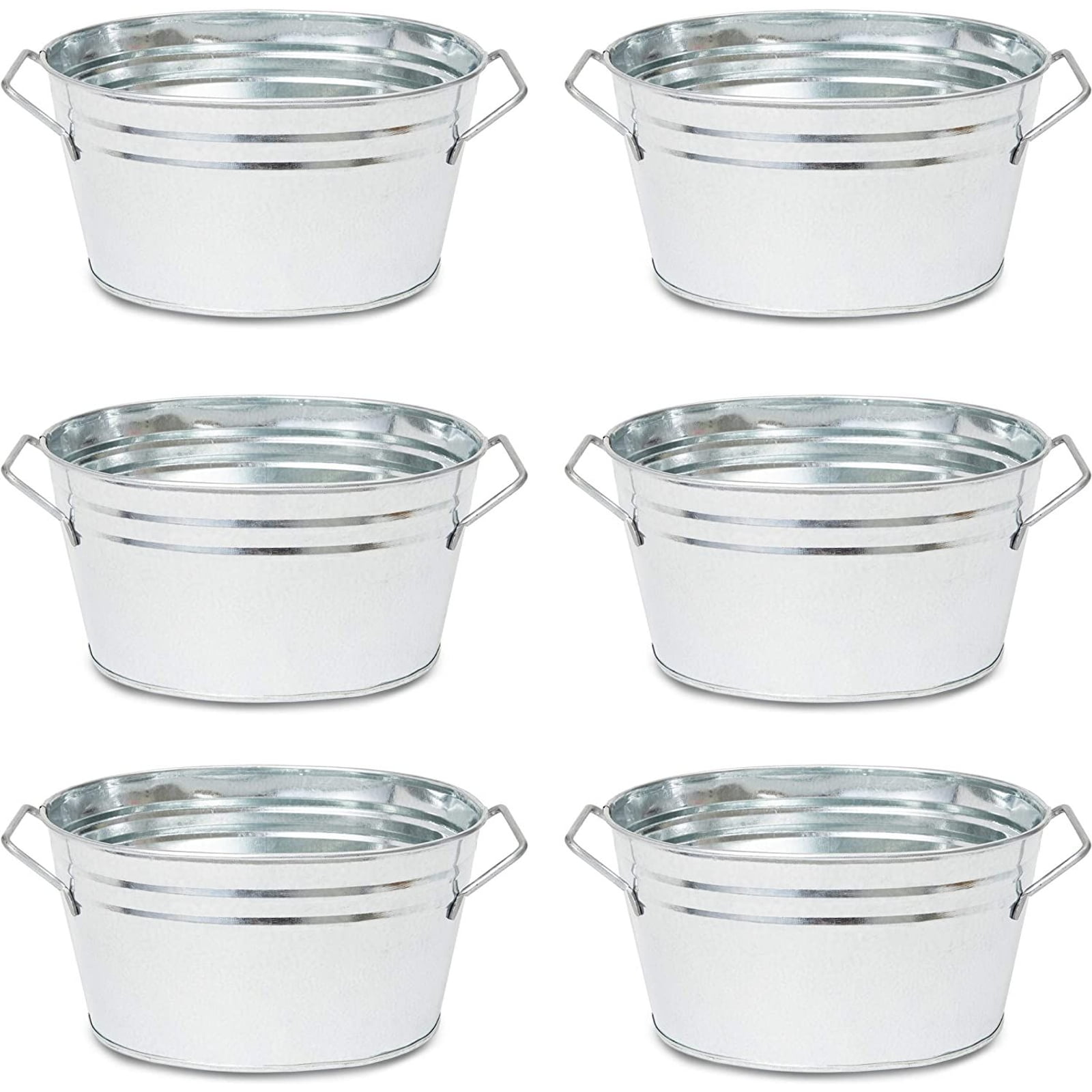 6-Pack Small Galvanized Planter with Handles, Outdoor Flower Pots for ...