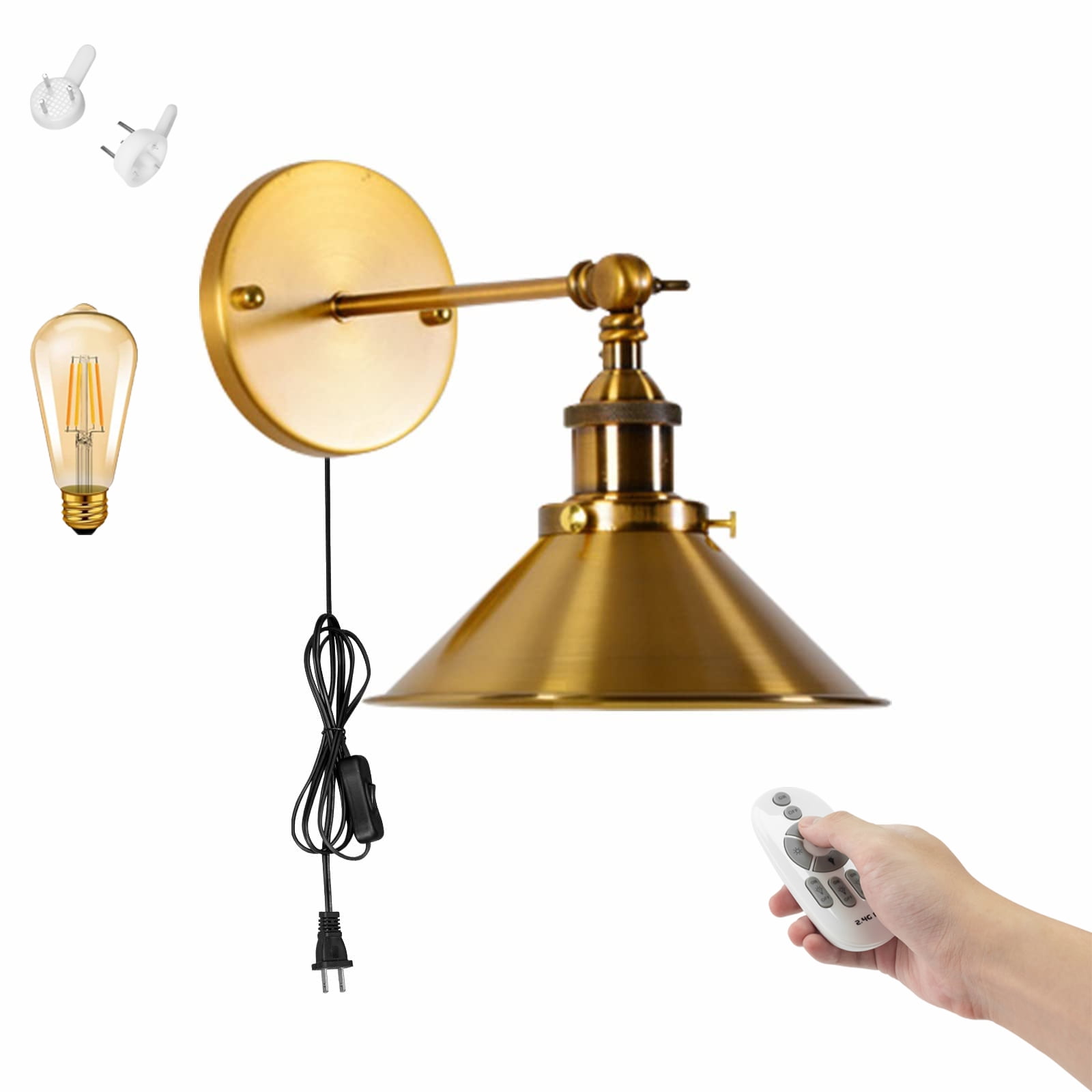 FSLiving Remote Control Wall Lamp with UL 5.9ft Black Plug-in Button ...