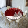 Christmas Tree Round Fitted Tablecloth, Snowflake Winter Wooden Flower ...