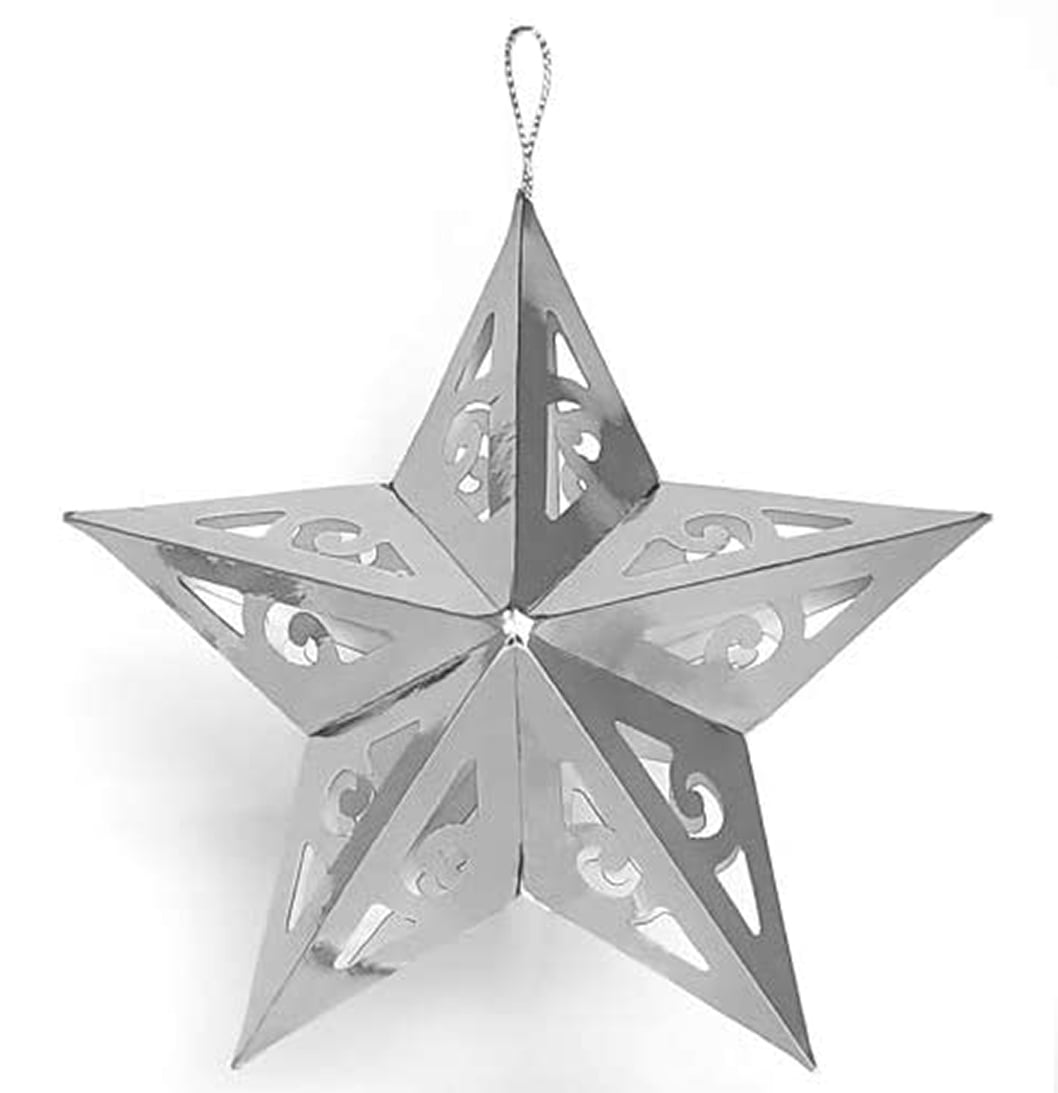 8 Pcs Silver Star Christmas Tree Ornaments Set (Pop-up) 5 Inches Tall ...