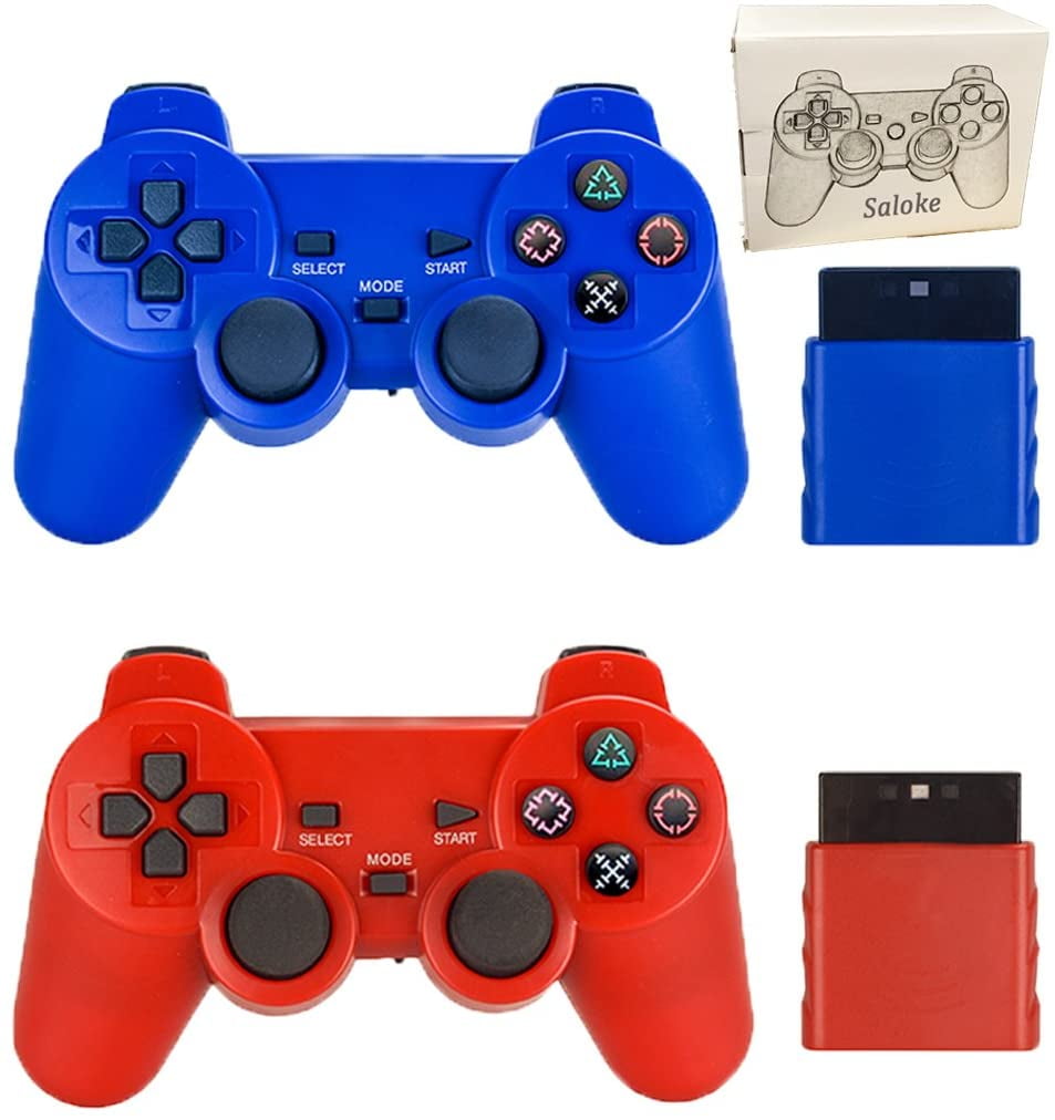 Saloke 2 Packs Wireless Gaming Console for Ps2 Double Shock (Blue and ...