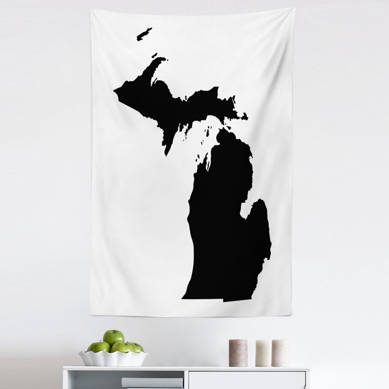 Michigan Tapestry, Abstract Black Silhouette Map of Michigan Geography ...