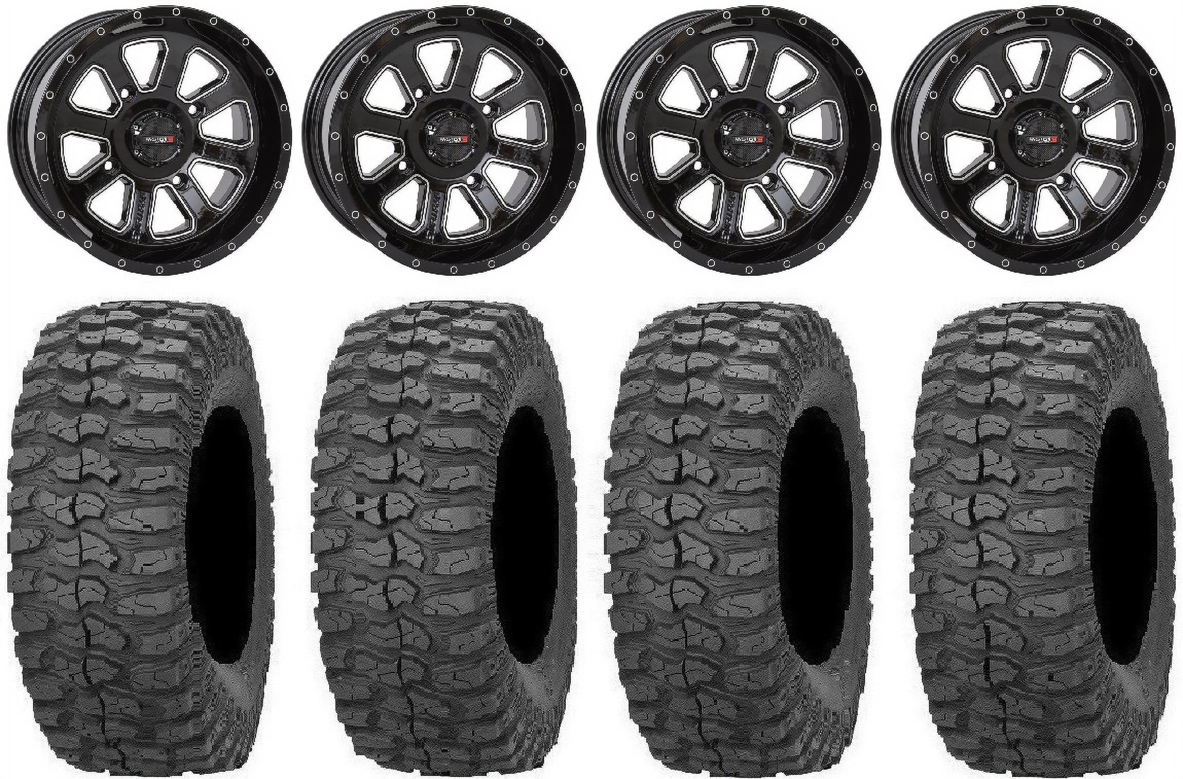 System 3 ST-4 Black 14" Wheels 28" Rock-A-Billy Tires Kawasaki Mule Pro ...
