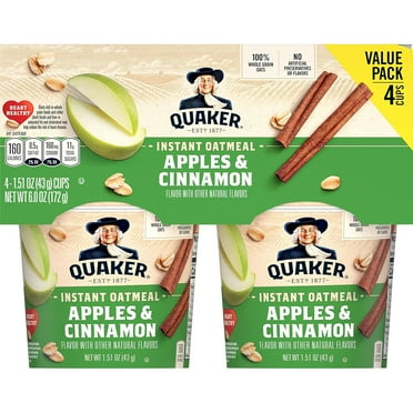 Quaker Single Serving Instant Oatmeal Express Cups, Apples & Cinnamon ...