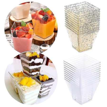 50pcs Disposable Mousse Cups Transparent Gold Powder Mousses Dessert ...