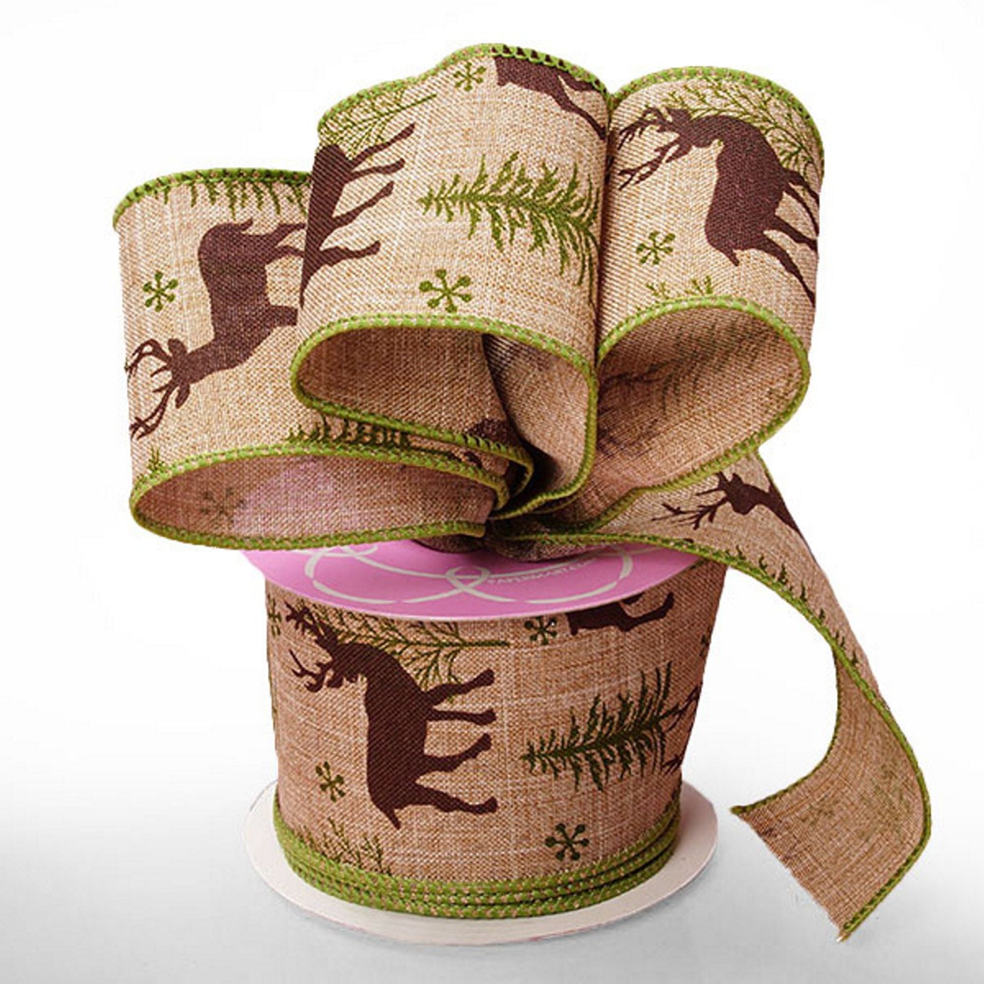 Woodland Deer Tan Wired Fabric Ribbon - 2 1/2in. Width x 10 Yards ...