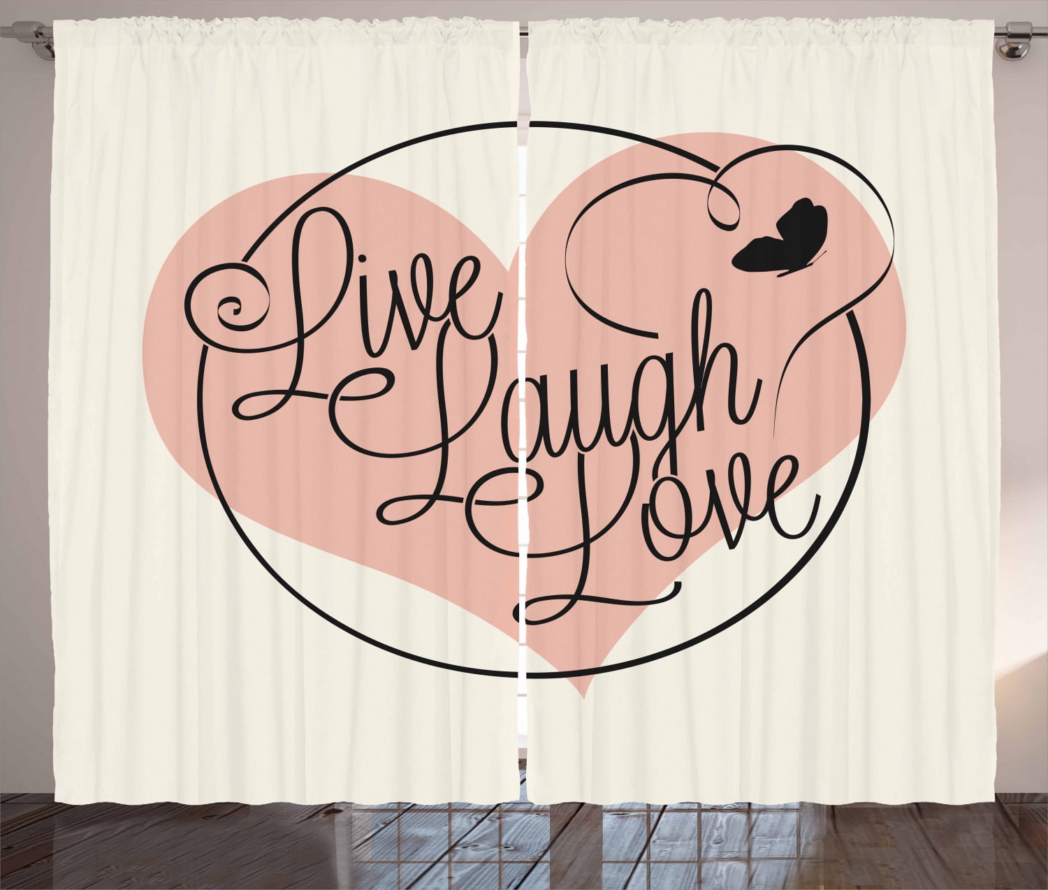 Live Laugh Love Decor Curtains 2 Panels Set, Romance Valentines Theme ...