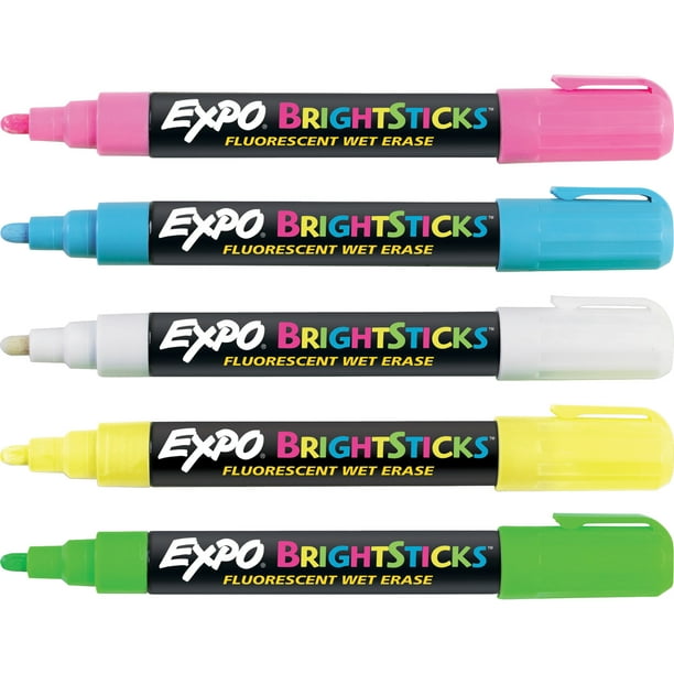 EXPO Bright Sticks Wet Erase Fluorescent Markers, Bullet Tip, Assorted ...