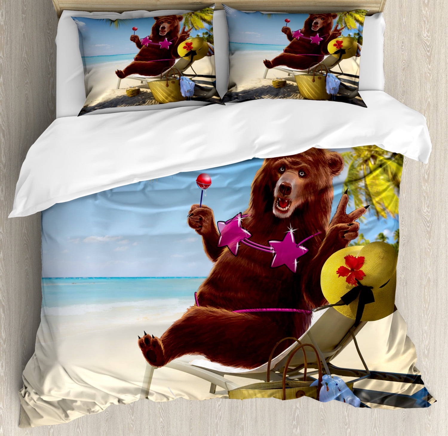 Animal Decor King Size Duvet Cover Set, Happy Fancy Wild Hot Sexy Bear ...