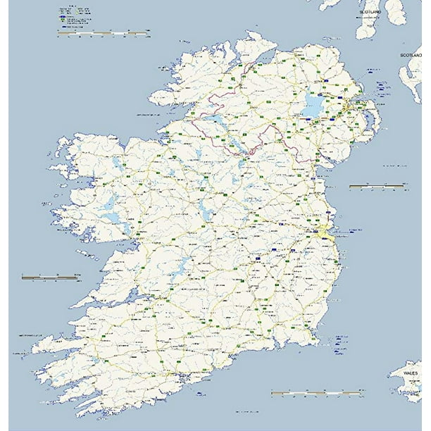Iconic Arts Laminated 24x25 Poster: Road Maps of Ireland with Counties ...