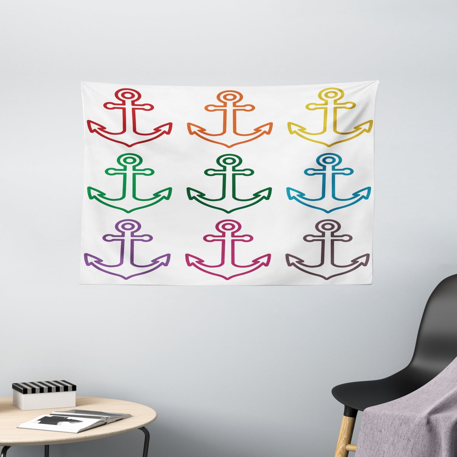Anchor Tapestry, Colorful Set of Outline Anchors Sailing Cruise Travel ...