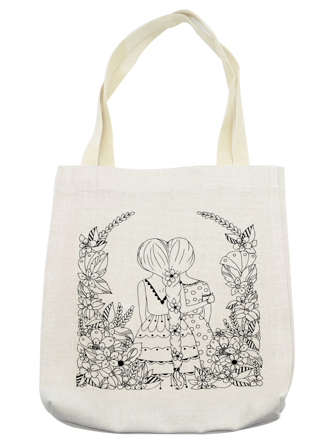 Doodle Tote Bag, Girlfriends with Conjoined Ponytails Hugging ...