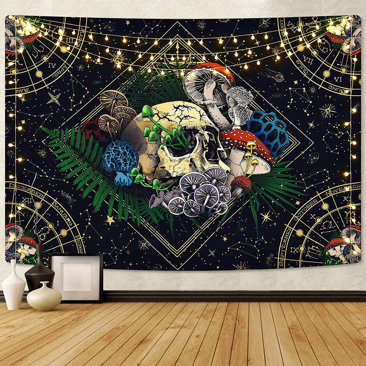 Click here for Pluokvzr Skull Tapestry Colourful Mushroom Tapestr... prices