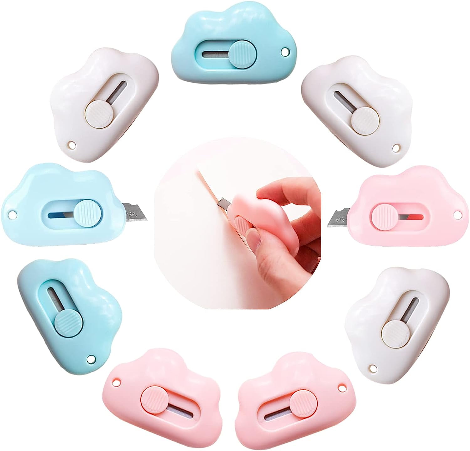 9pcs Cloud-Shaped Mini box cutter with Retractable Blade and Keychain ...