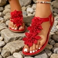 Bibifish Womens Flat Sandals 3D Flower Toe Ring Elastic Elegant Thong ...