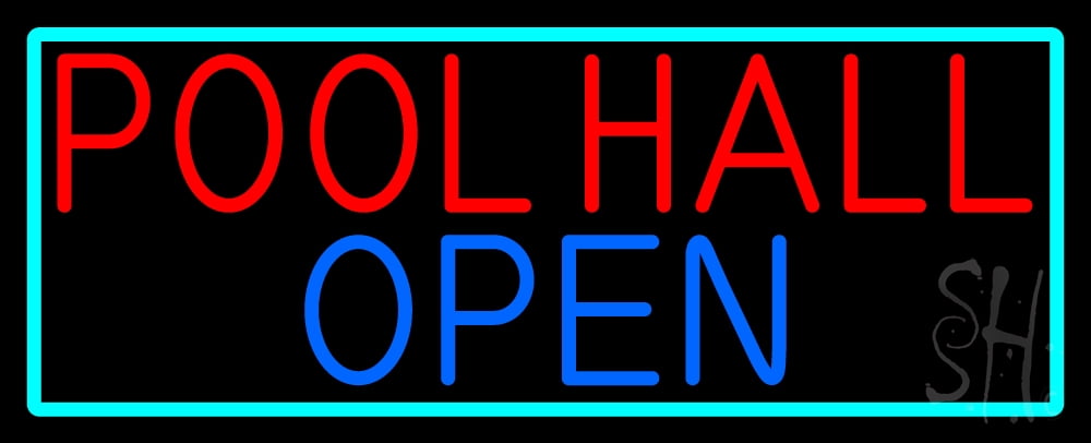 Pool Hall Open With Turquoise LED Neon Sign 10 x 24 - inches, Clear ...
