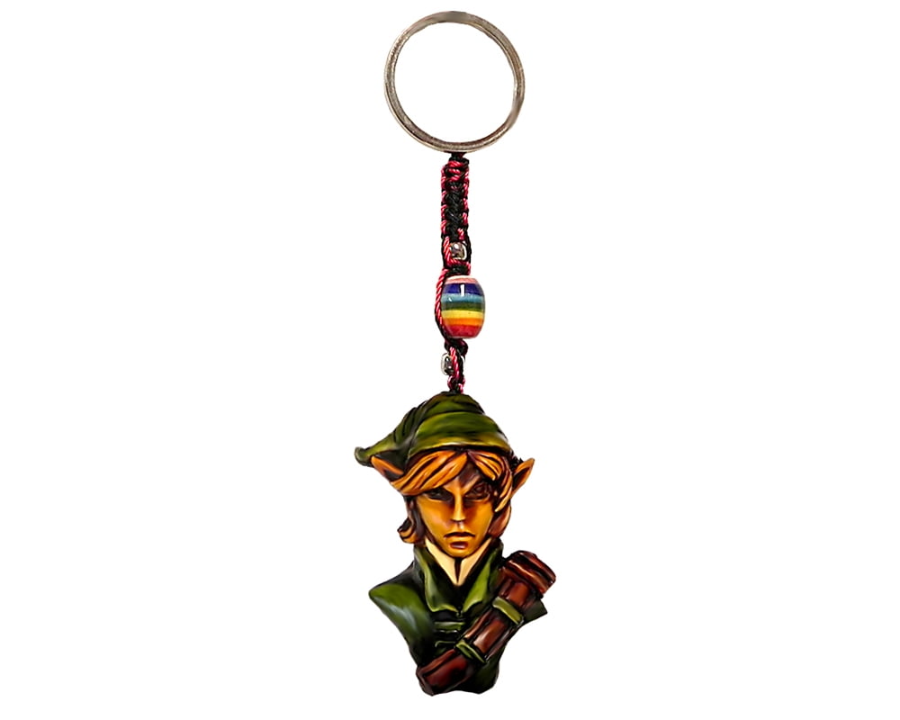 Green Elf Gamer 3D Figurine Keychain Multicolored Macramé Metal Ring ...