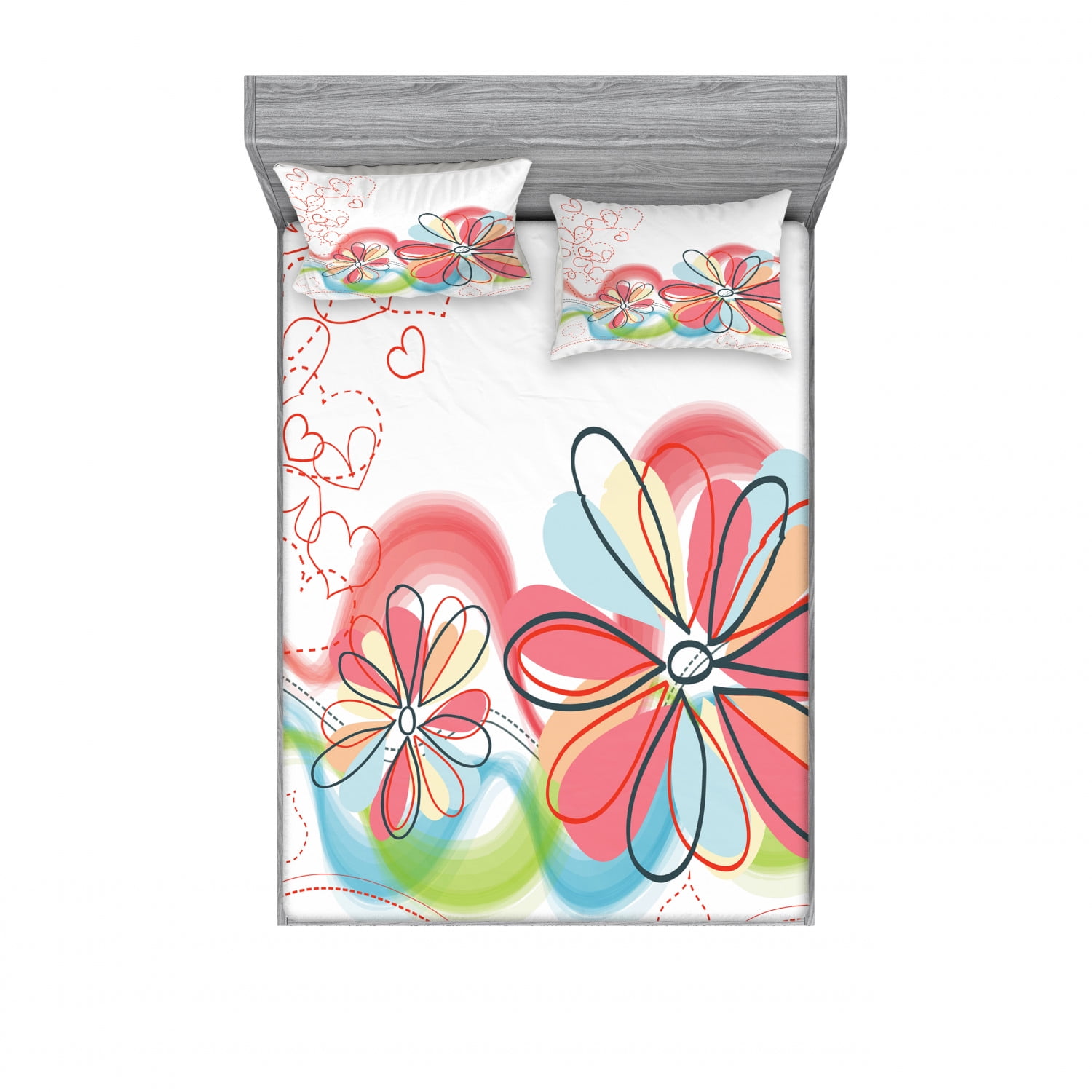 Colorful Bedding Set with Sheet & Covers, Floral Haze Pattern with ...