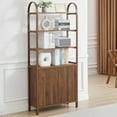 71 Inch Tall Arched Bookshelf Storage in Walnut with Fluted Doors ...