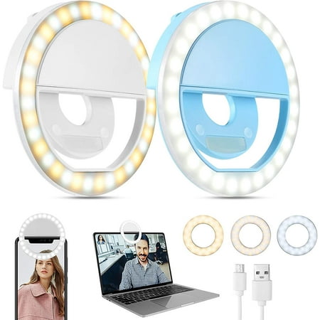Selfie Ring Light (2 Packs), 3 Light Modes Rechargeable Clip-on Phone ...