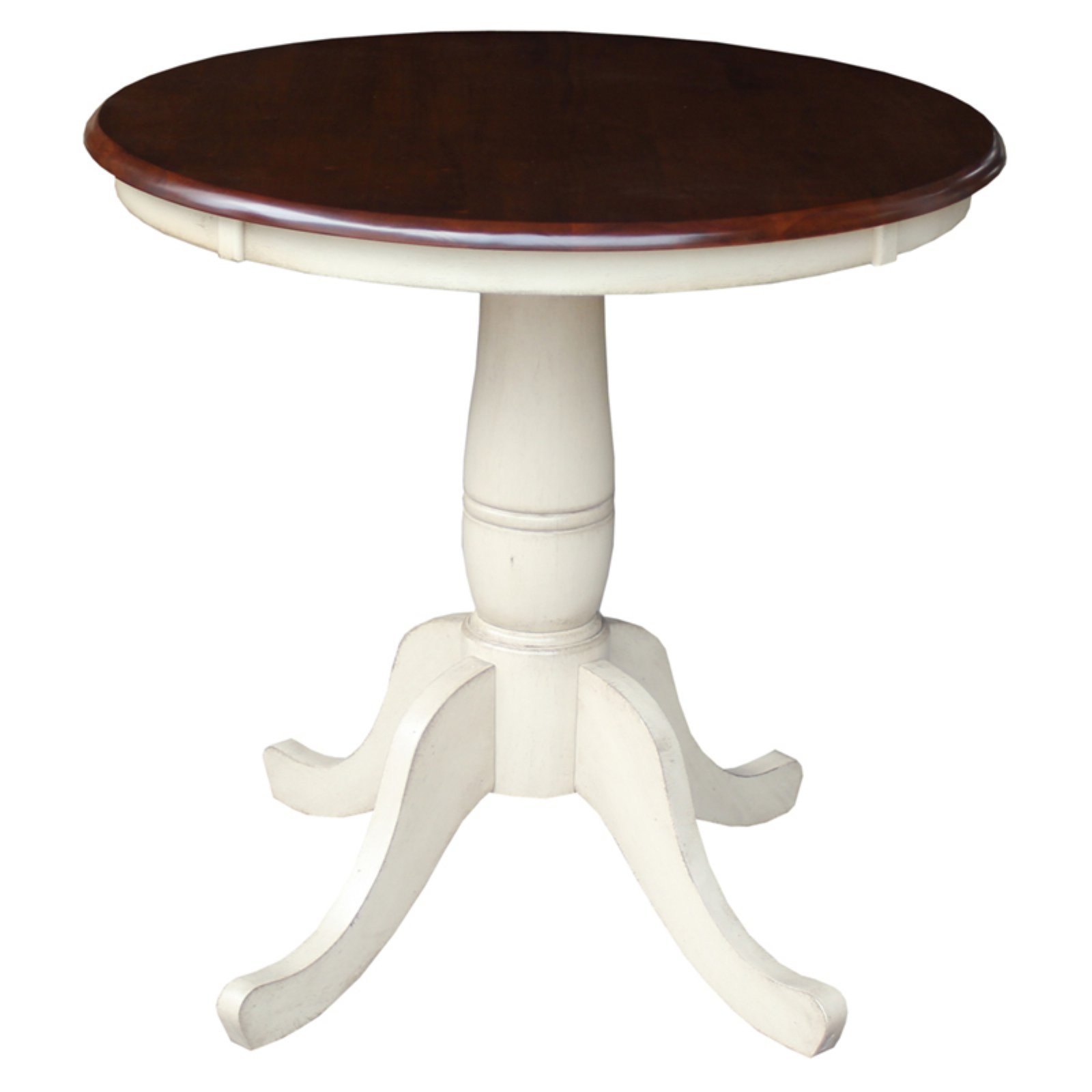 30" Round Top Pedestal Dining Table, 28.9"H in Antiqued Almond/Espresso ...