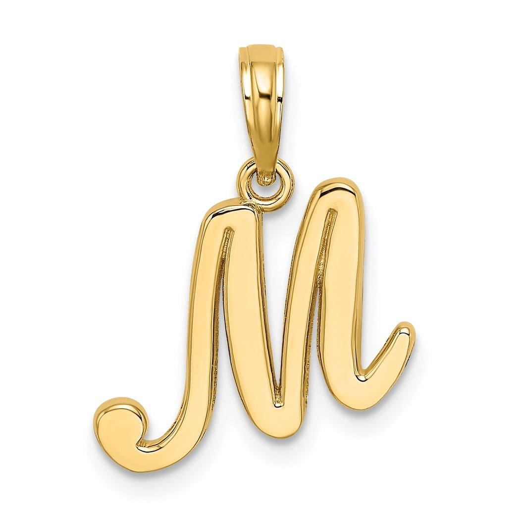 14k Gold M Script Letter Name Personalized Monogram Initial High Polish ...