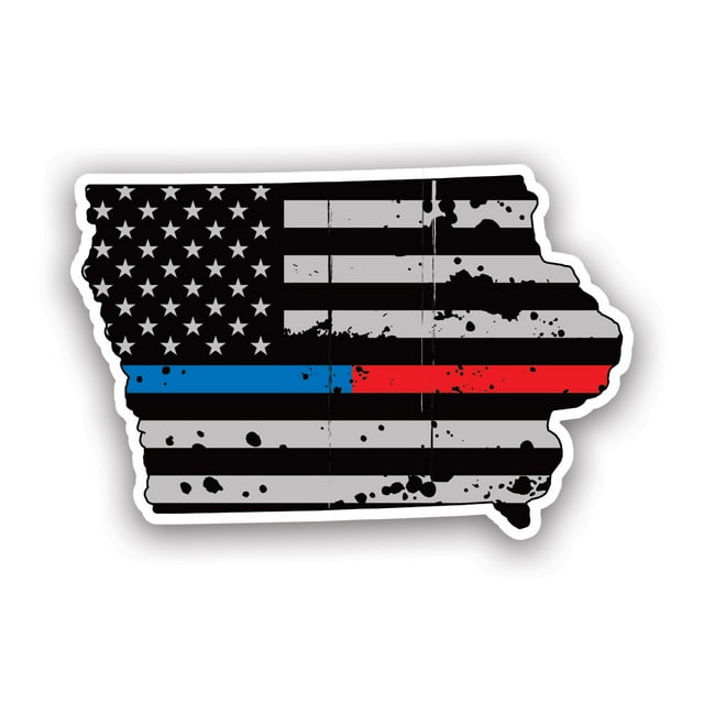 Distressed Thin Blue Red Line Iowa State Shaped Subdued US Flag Sticker Decal - Self Adhesive ...