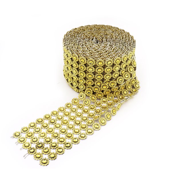 JOICE GIFT Gold Diamond Flower Bling Mesh Rhinestone Ribbon Wrap 6 Row ...