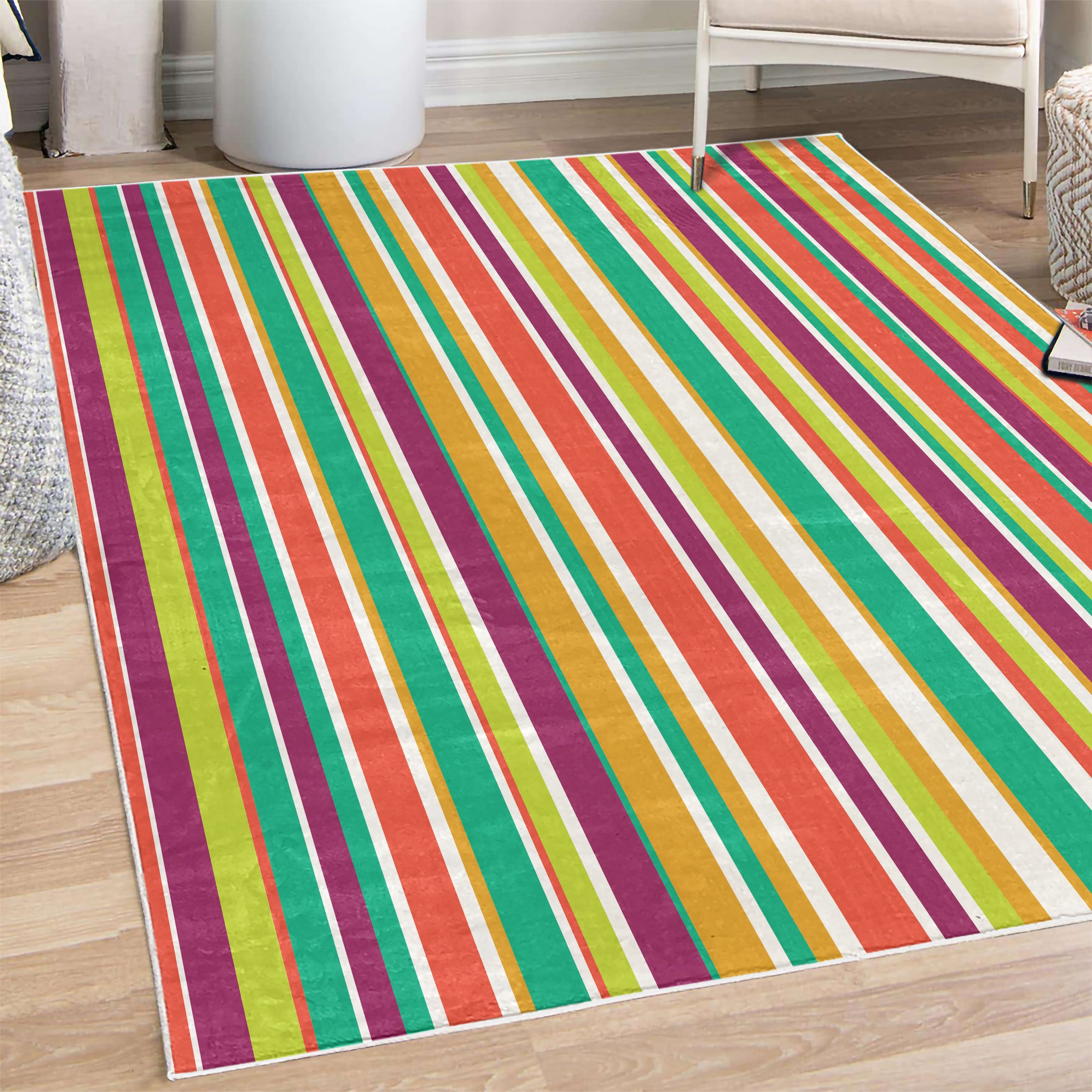 Pastel Decorative Rug, Vertically Striped Pattern Different Color ...