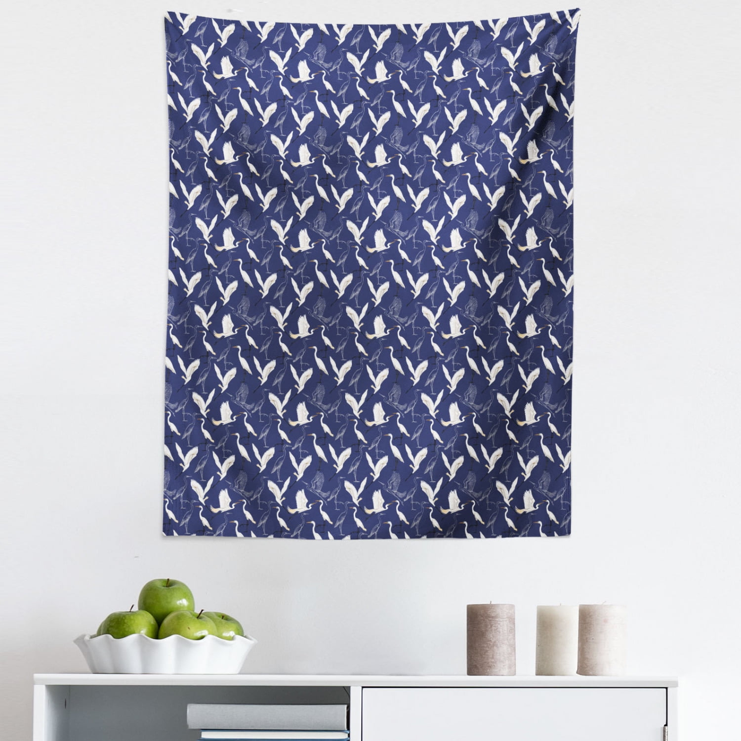 Bird Tapestry, Repetitive Pattern of Cartoon Aquatic White Herons in ...