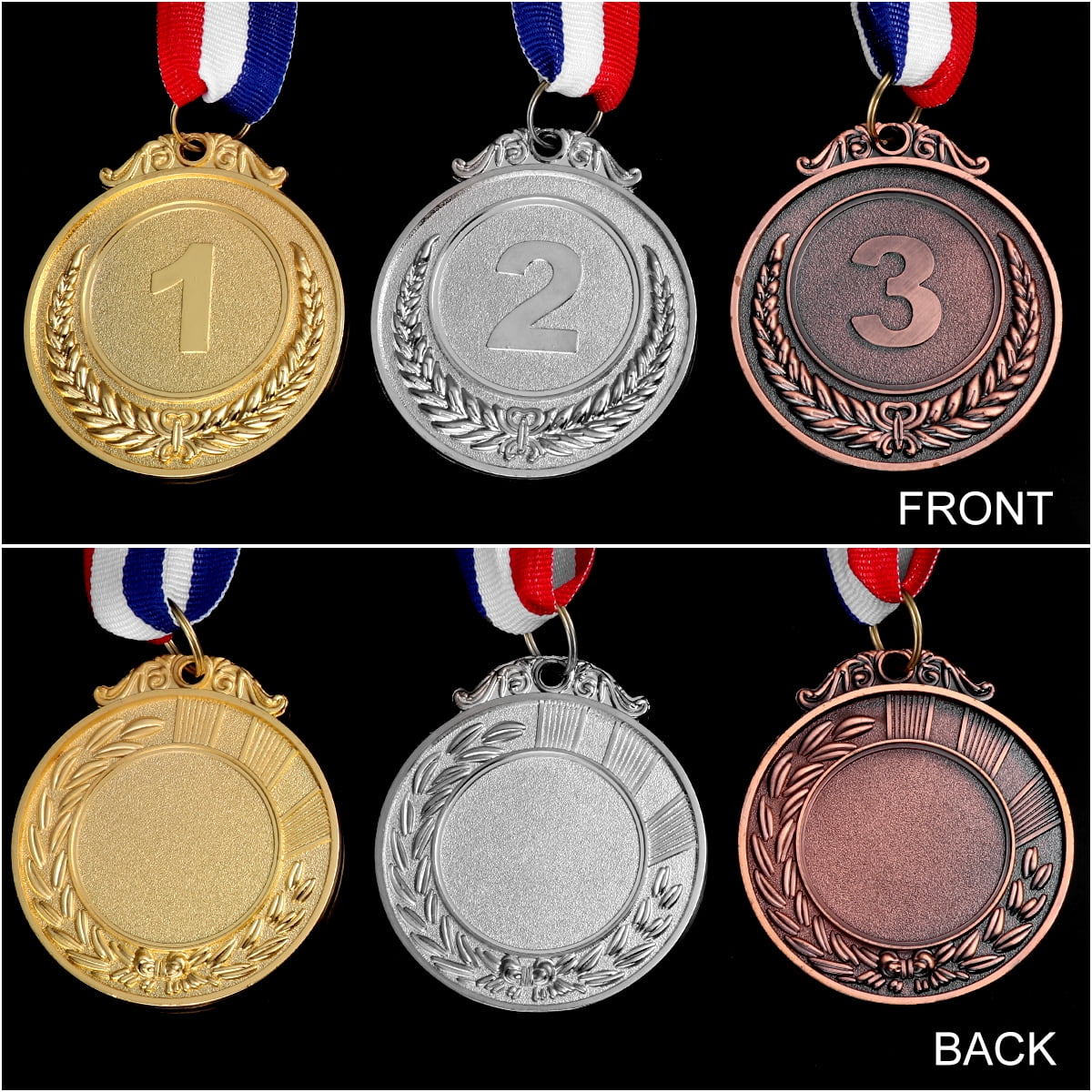 3pcs Metal Award Medals with Neck Ribbon, Zinc Alloy Winner Gold Silver ...