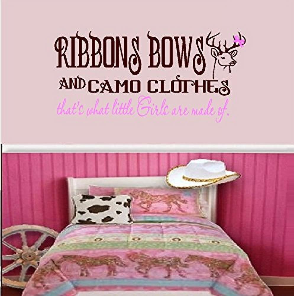 Decal ~ Ribbons Bows and Camo Clothes, Brown and Pink ~ Wall or Window ...