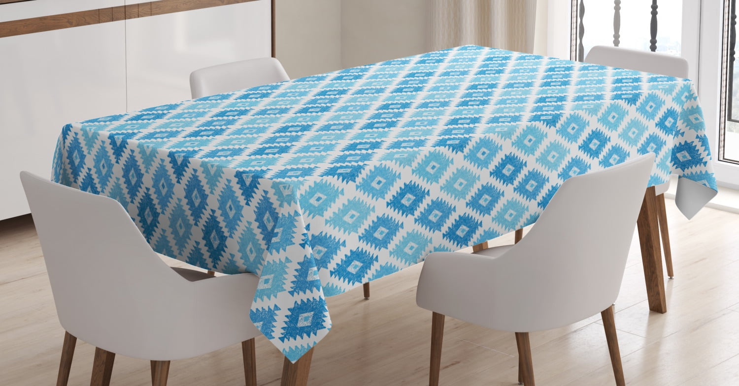 Aztec Tablecloth, Ocean Sea Tones Inspired Primitive Grunge Tribal Folk ...