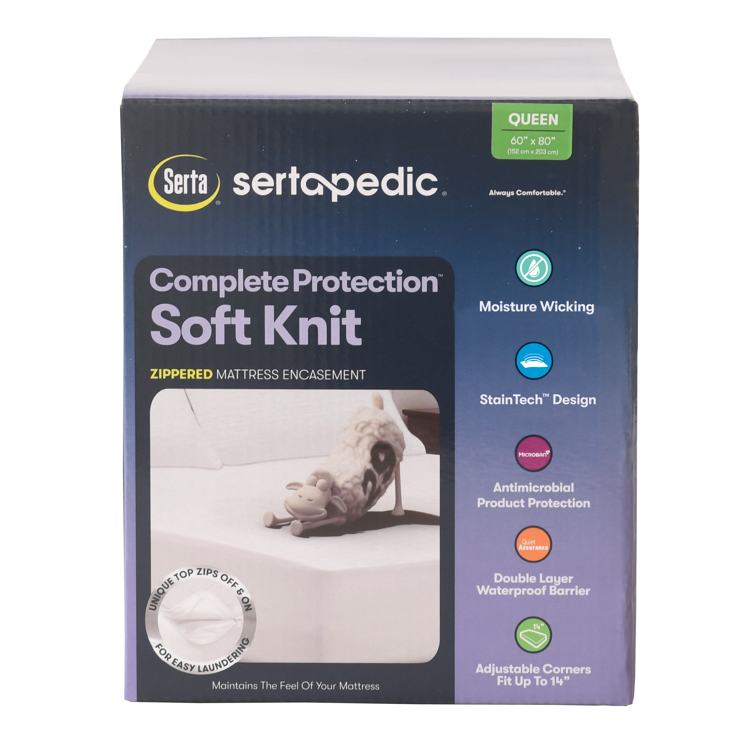Serta Soft Knit Waterproof Zippered Mattress Protector, Queen - Walmart.com