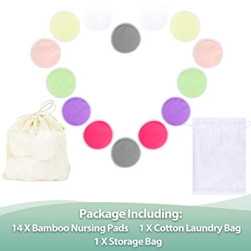 Bamboo Nursing Pads (14 Pack)+Laundry Bag, 2 Sizes:3.9/4.7inch Option ...