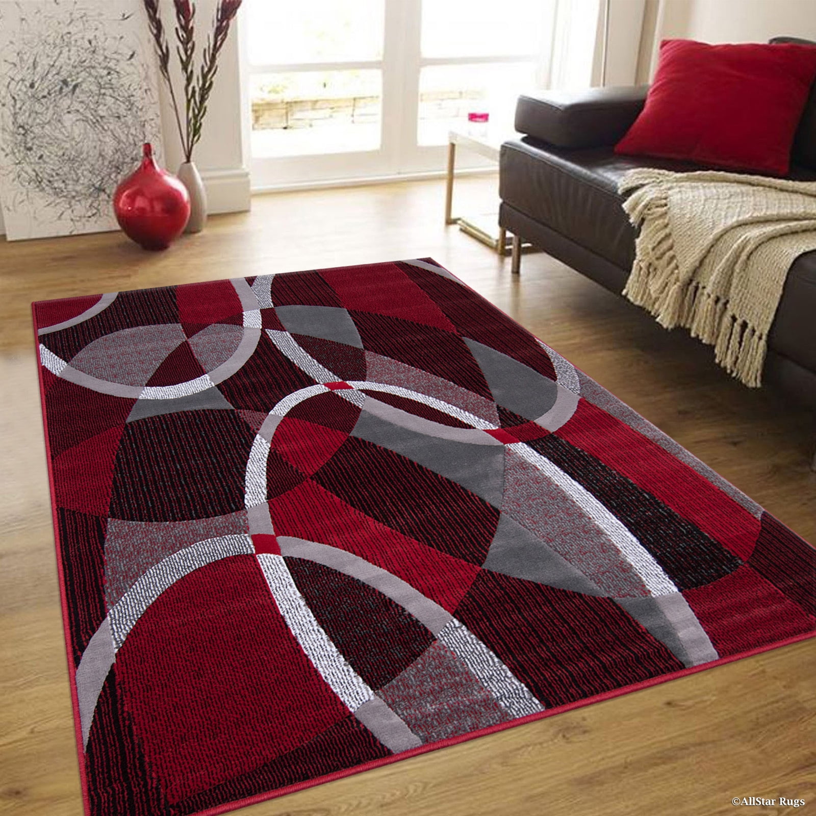 Red AllStar Modern. Contemporary Woven Area Rug. Drop-Stitch Weave ...