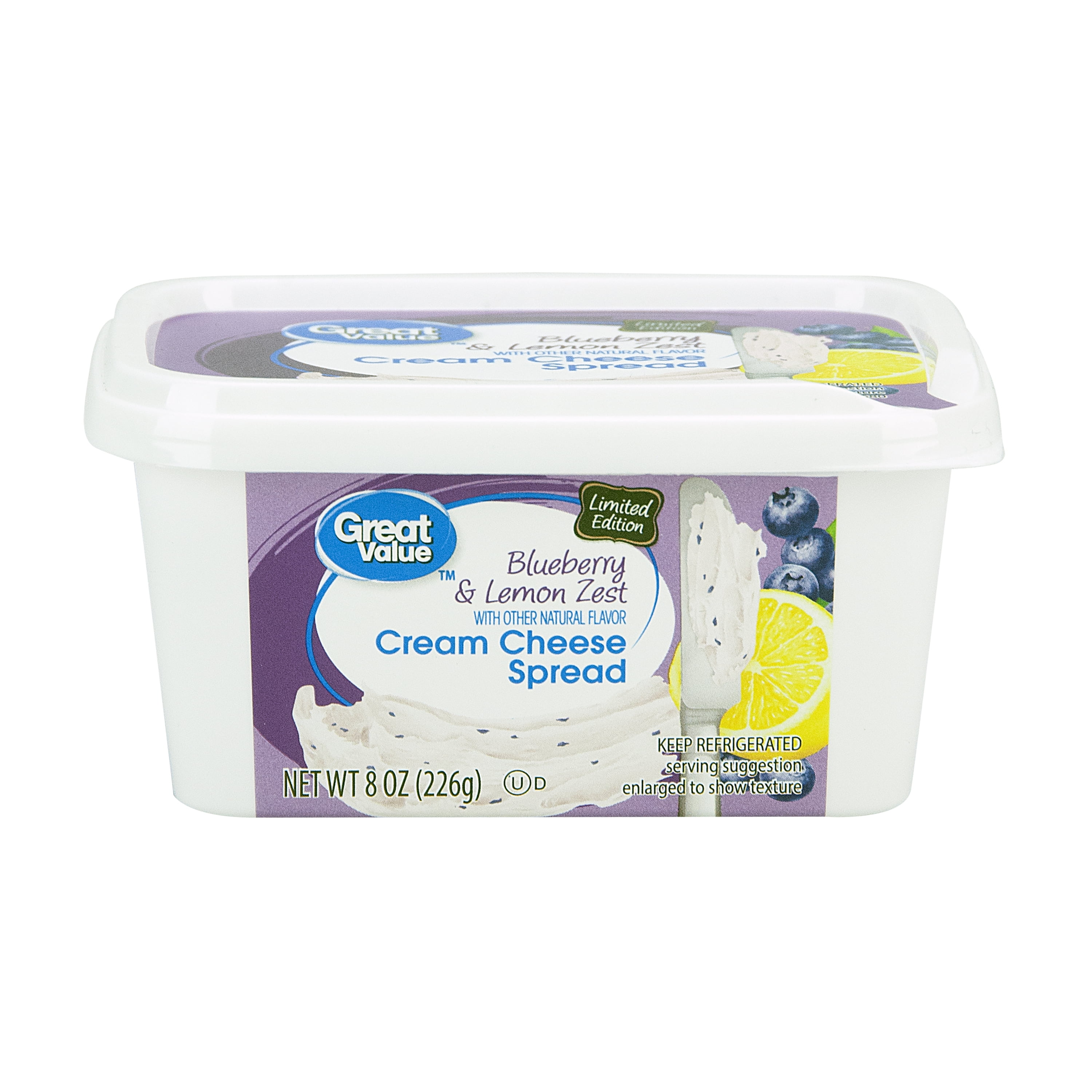 Great Value Blueberry & Lemon Zest Cream Cheese AO, 8 oz – Walmart ...