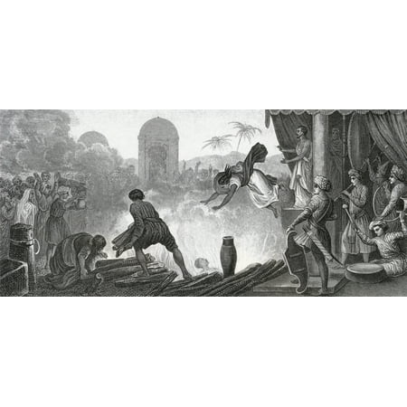 A Hindu Widow Committing Sati, Jumping Into The Flames To Join The ...