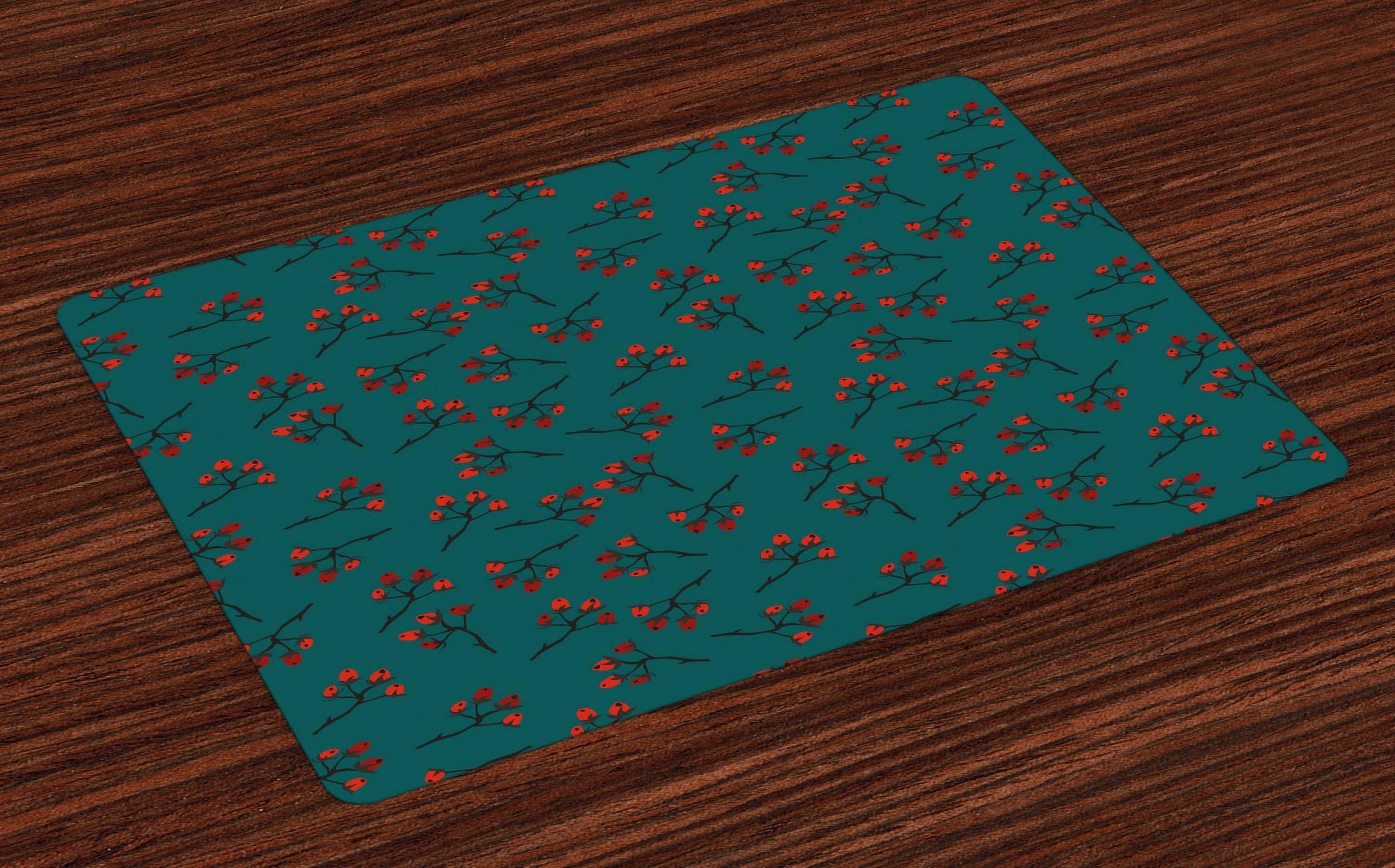 Ambesonne Teal Place Mats Set of 4, Red Berry Christmas Rustic ...