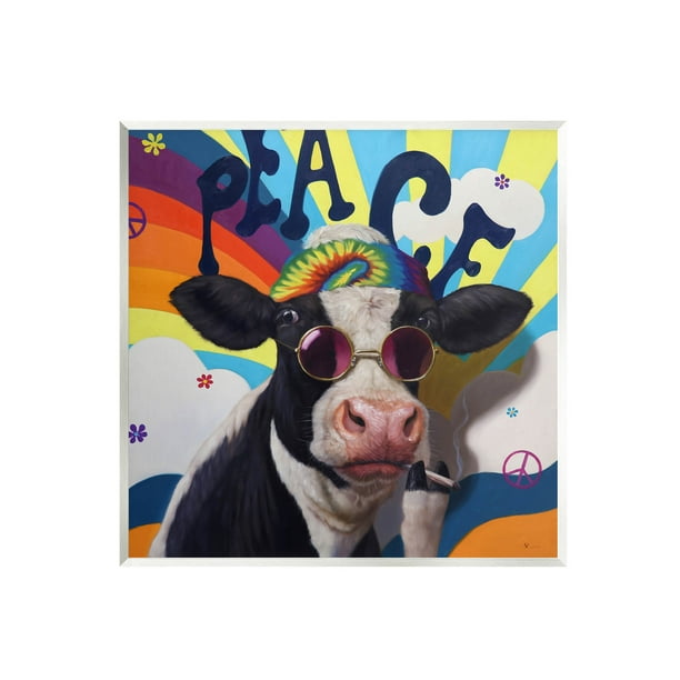 Peace 70s Hippie Cow Animals & Insects Painting Unframed Art Print Wall ...