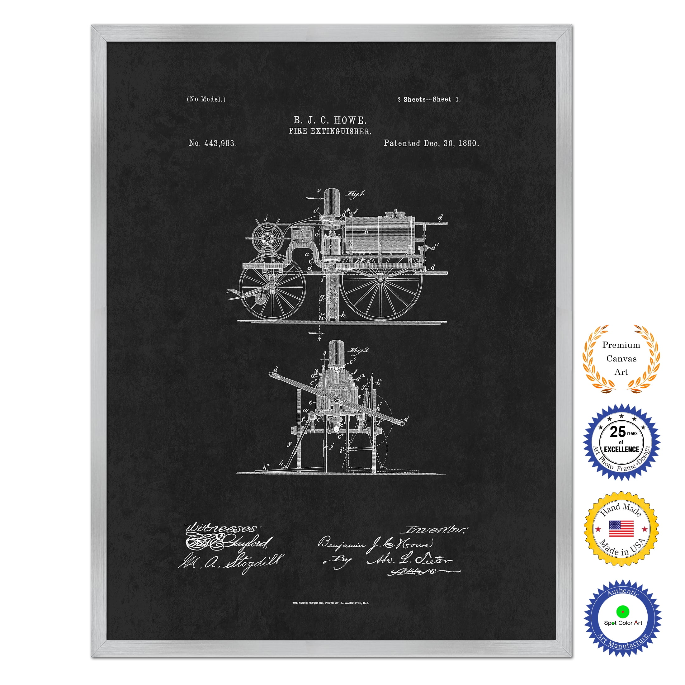 1890 Firefighter Fire Extinguisher Antique Patent Artwork Wall Art ...