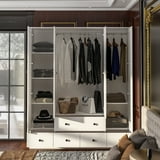 Hitow Large Armoire Wardrobe with Shutter Door, 5 Drawers, Hanging Rod ...