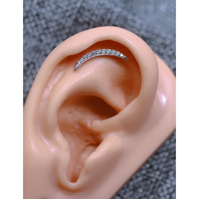 FANSING Threadless Earrings for Women 18 Gauge Cartilage Earring Surgical Steel 18G Crescent Moon Push Pin Labret Jewelry Piercing Stud 6mm 8mm