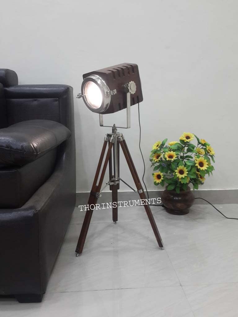 Modern Designer Table Lamp Searchlight Wooden Tripod Spotlight Decor ...