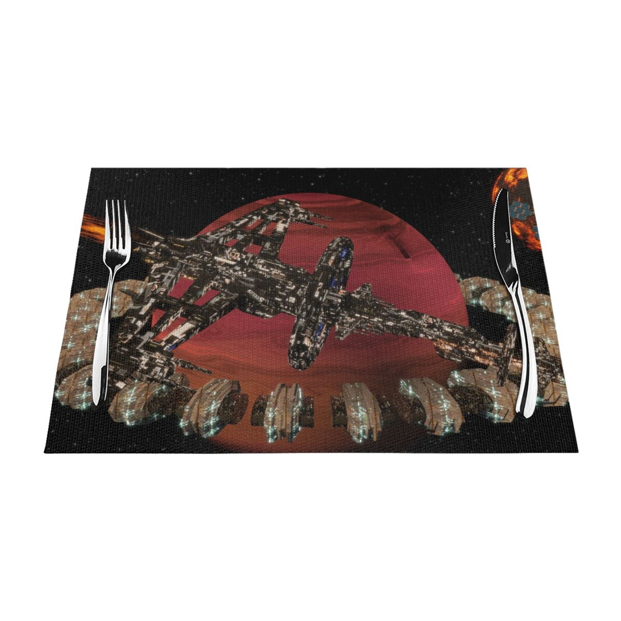 XMXY Woven Placemats Set of 4 PCS, Alien Spaceship Attack Background ...